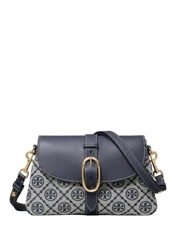 Tory Burch T Monogram Soft Jacquard & Leather Shoulder Bag - Tory Navy