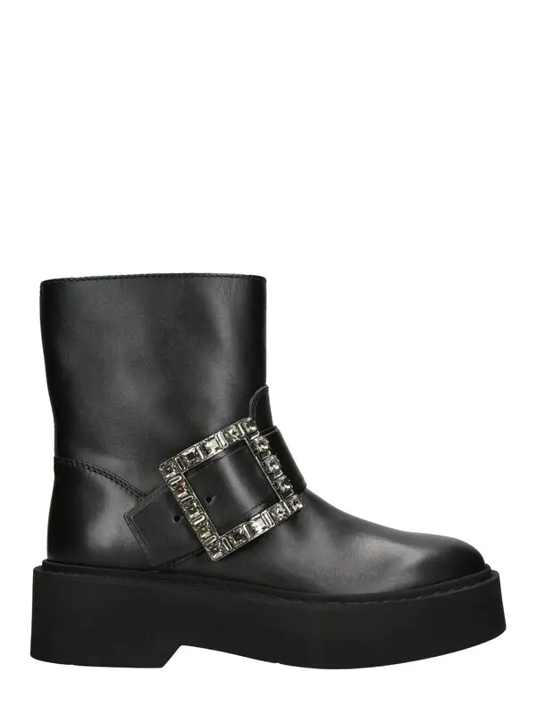 ROGER VIVIER Viv' Rangers Leather Ankle Boots - Black