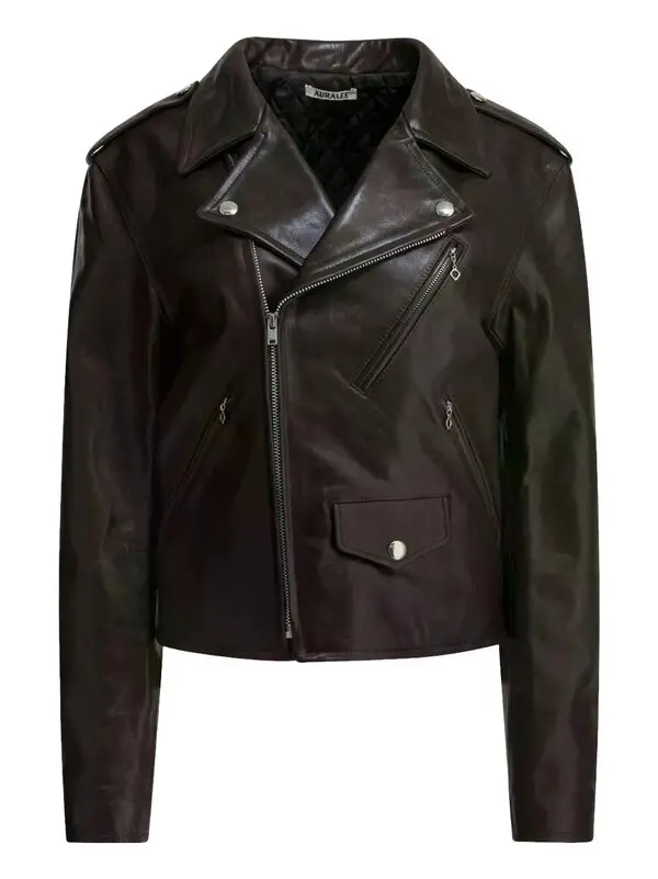 Auralee Leather Biker Jacket - Brown