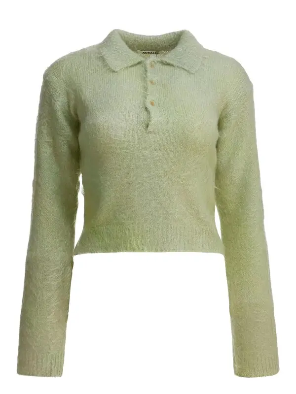 Auralee Brushed Wool Polo Sweater - Green