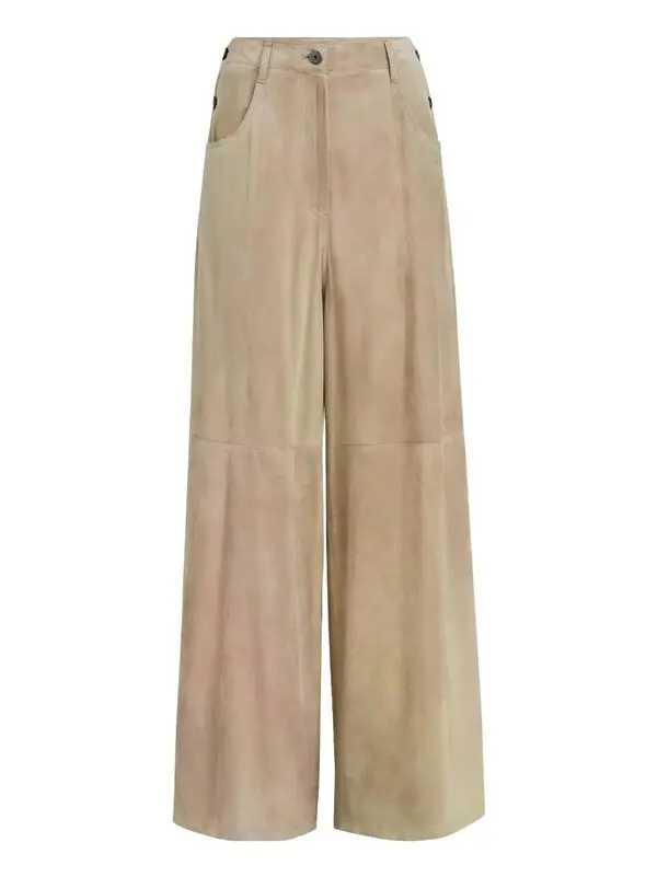 Brunello Cucinelli Suede Trousers With Monili Detailing - Neutrals