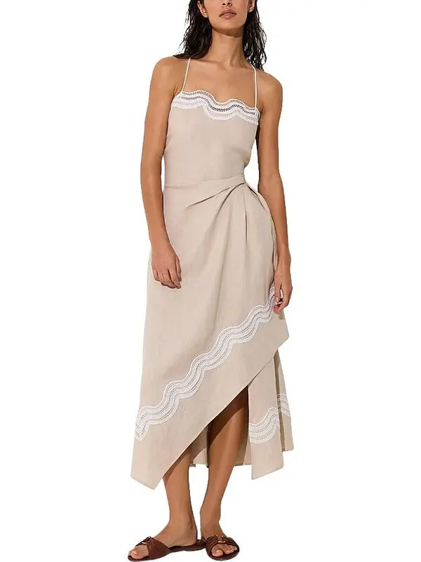 REISS Arla Lace Trim Linen Dress - Neutral