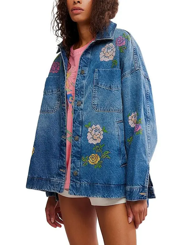 Free People Madison City Embroidered Jacket - Cowboy