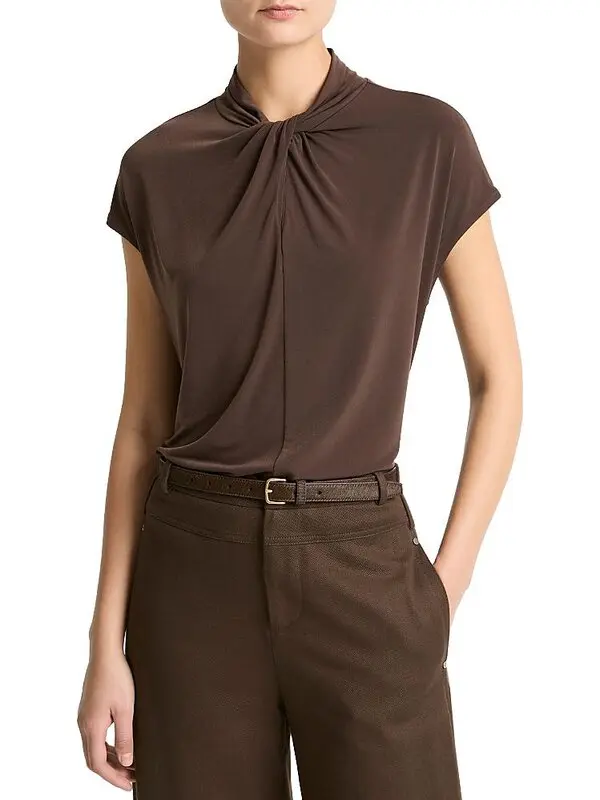 Vince Twist Neck Cap Sleeve Top - Dark Bark