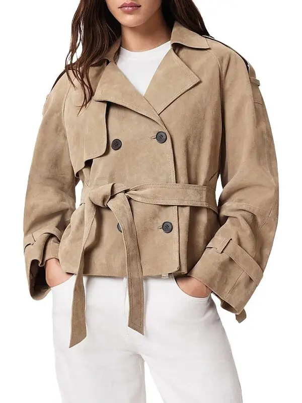 ALLSAINTS Reed Suede Jacket - Taupe Brown