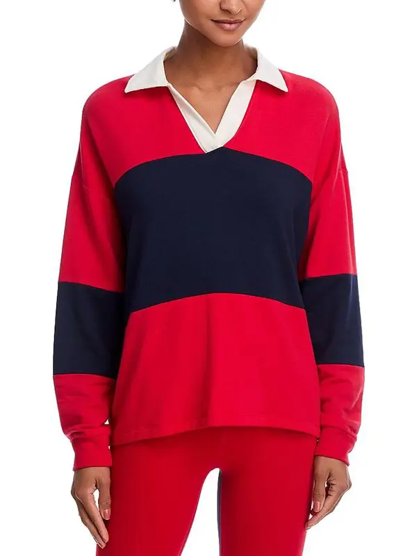 Splits59 Katie Fleece Rugby Sweatshirt - Pirate Red/indigo