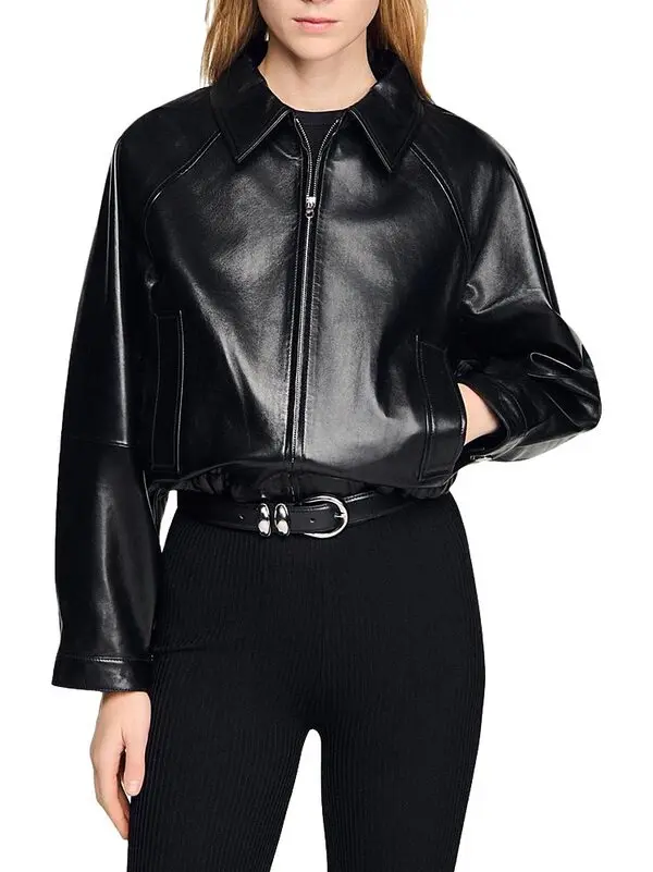 Sandro Lambskin Leather Jacket - Black