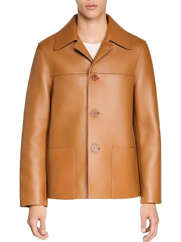 Sandro Philip Buttoned Lambskin Jacket - Camel
