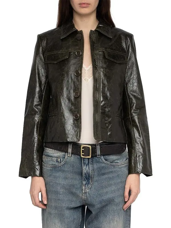 Zadig&Voltaire Liam Cuir Glossy Leather Jacket - Tilleul