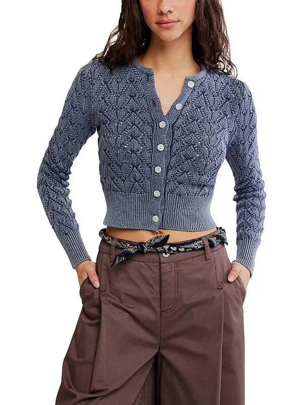 Free People Pointelle Knit Cardigan - Navy