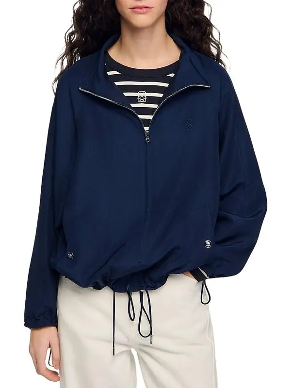 Sandro Stand Collar Oversized Jacket - Navy Blue