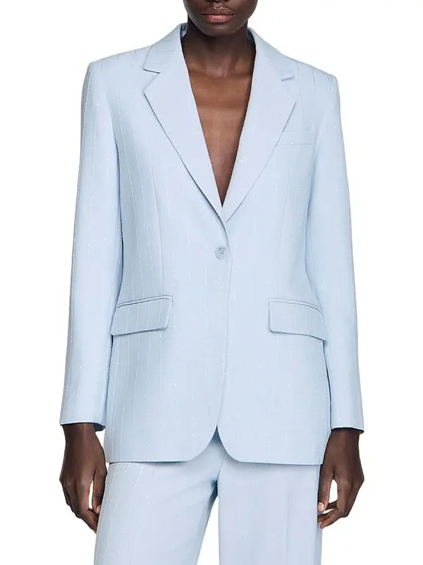 Sandro Striped Sequin Suit Jacket - Sky Blue