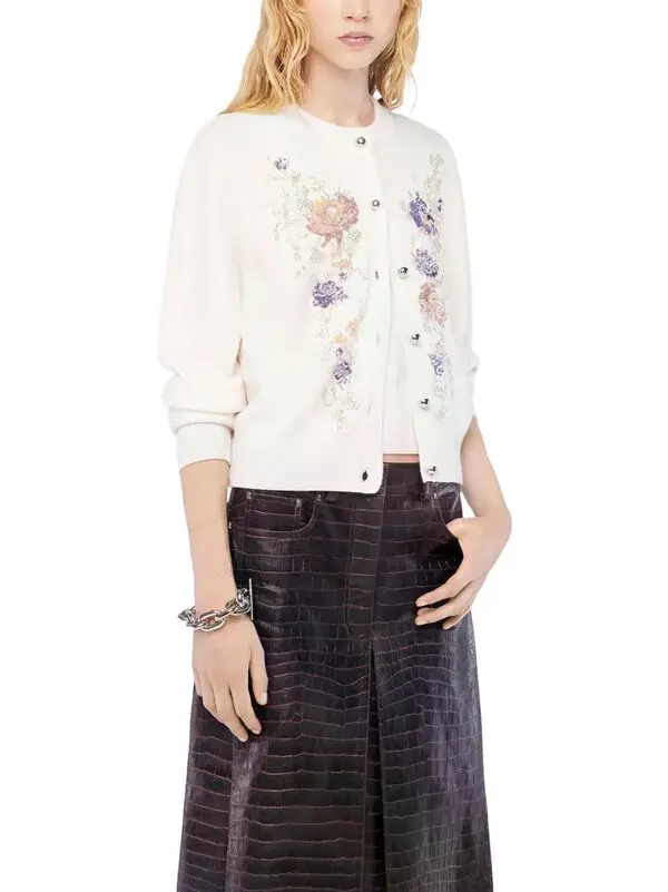 Rabanne Floral-embroidered Cardigan - Brown