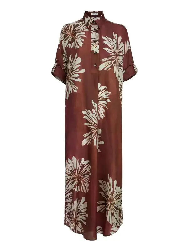 Brunello Cucinelli Bloom-print Maxi Dress With Monili Detail - Brown