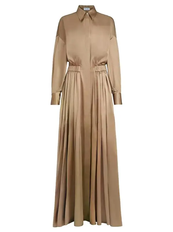 Brunello Cucinelli Monili-detailed Silk Maxi Dress - Brown