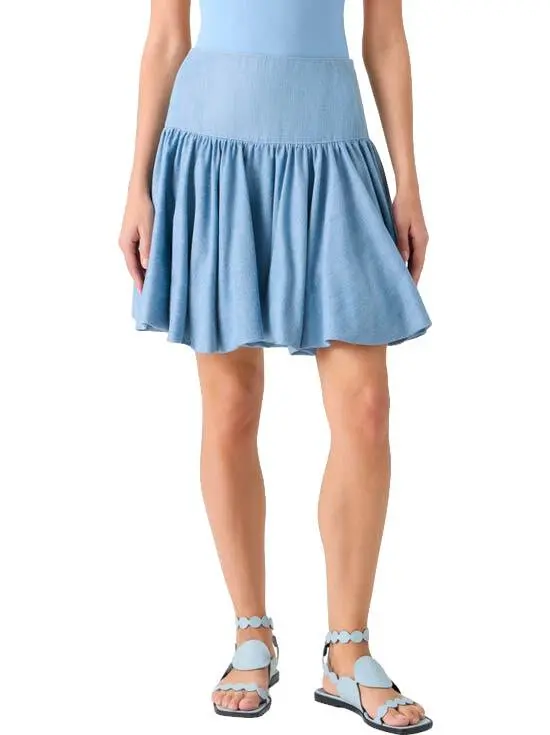 Akris Balloon Hem Denim Miniskirt - Sky Blue Denim