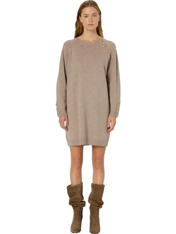 Gerard Darel Loma Button-shoulder Knitted Mini Dress - Sand