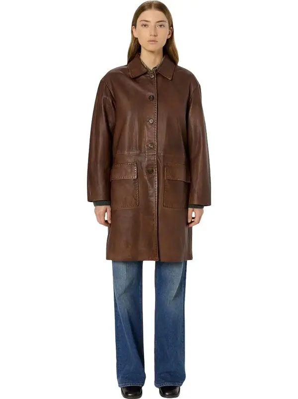 Gerard Darel Madyson Long Leather Jacket - Cigar