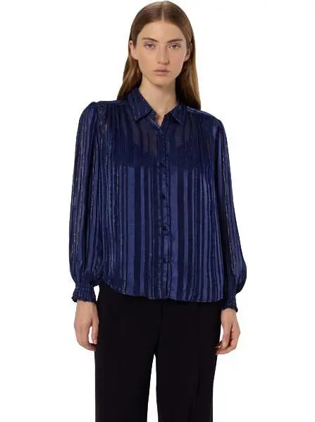 Gerard Darel Annick Sheer Lurex Stripe Blouse - Ink