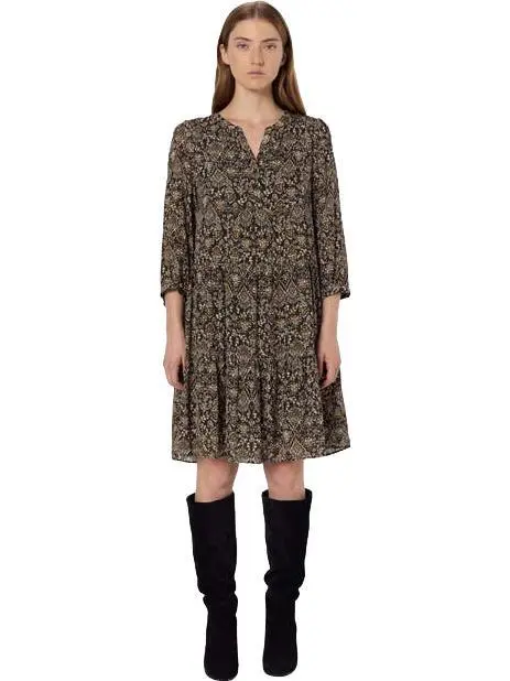 Gerard Darel Lyne V-neck Printed Dress - Medium Khaki