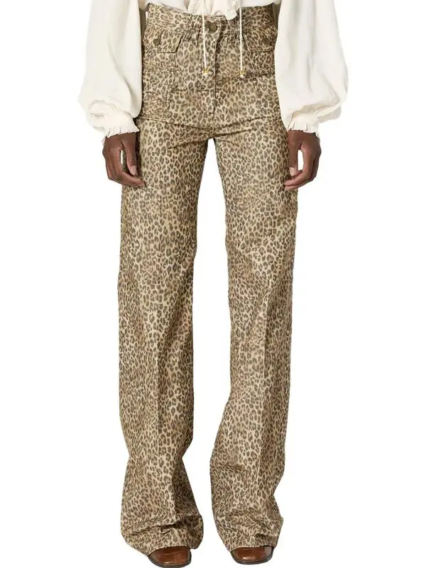 Gerard Darel Anna Leopard Print Wide Leg Jeans - Brown