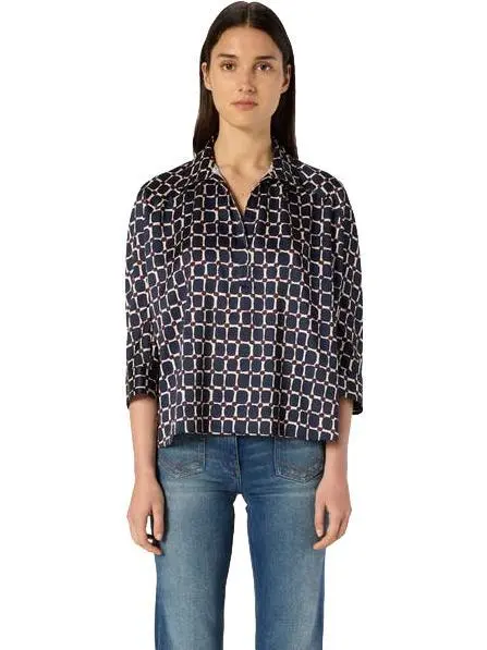 Gerard Darel Ariane Geometric Print Boxy Blouse - Ink