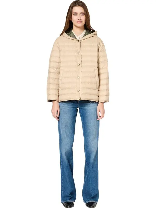 Gerard Darel Serena Quilted Hooded Reversible Jacket - Sand