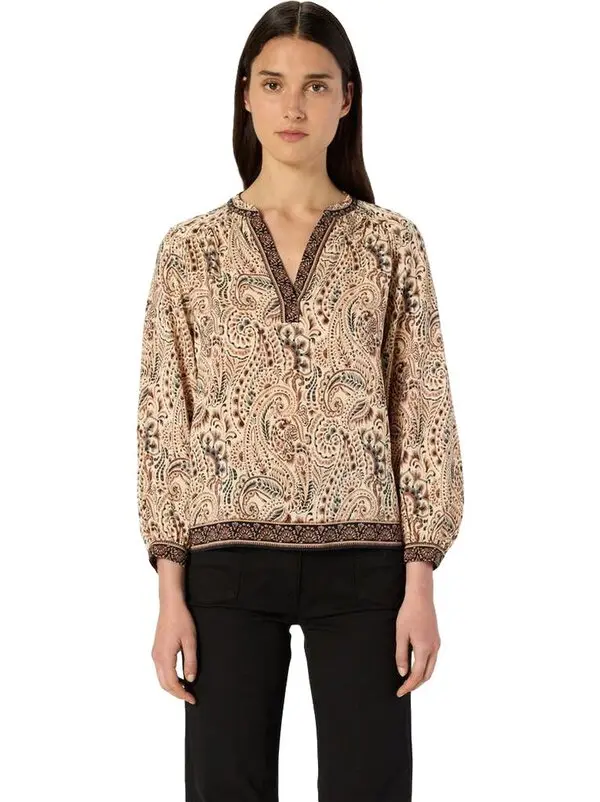 Gerard Darel Amaya Paisley Print V-neck Blouse - Natural