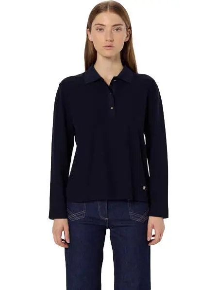 Gerard Darel Hilary Long Sleeve Polo Shirt - Navy Blue