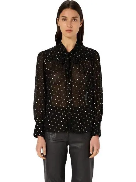 Gerard Darel Andree Sheer Metallic Polka Dot Blouse - Black