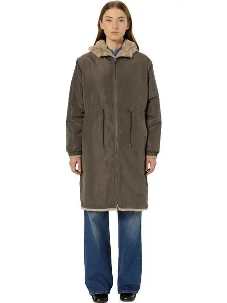 Gerard Darel Mayline Reversible Faux Fur Parka Coat - Khaki Green