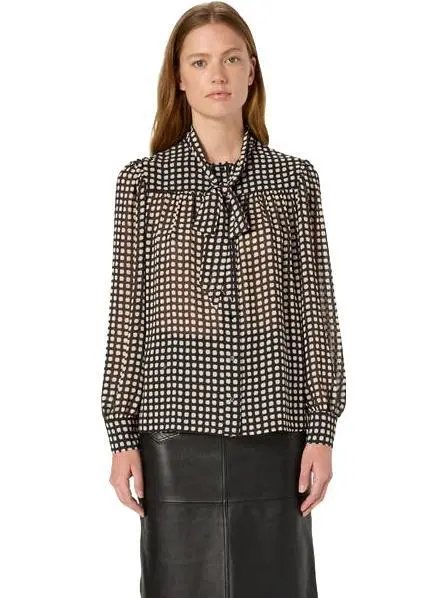 Gerard Darel Alisha Sheer Tie-neck Blouse - Black