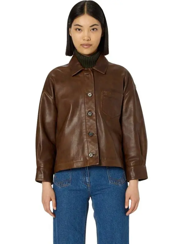 Gerard Darel Nicole Leather Button-front Jacket - Brown