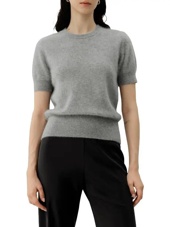 Lilysilk Brushed Cashmere Short Sleeve Sweater - Foggy