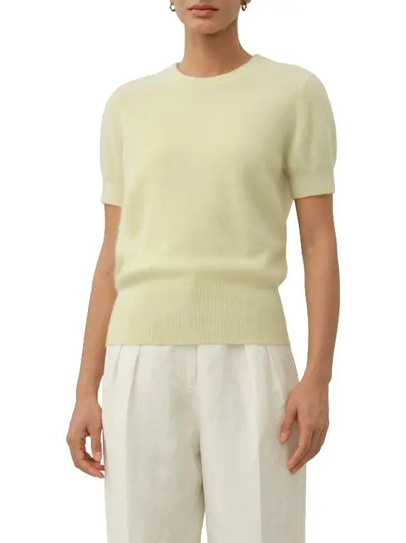 Lilysilk Brushed Cashmere Short Sleeve Sweater - Lemon Yellow