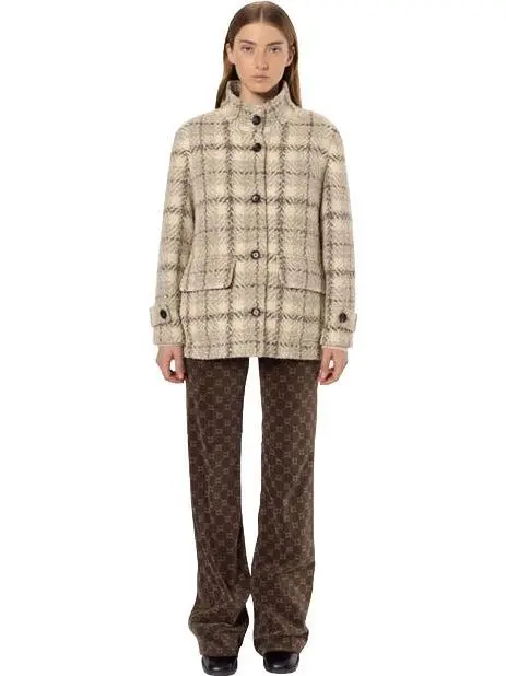 Gerard Darel Manuela Oversize Checked Coat - Natural