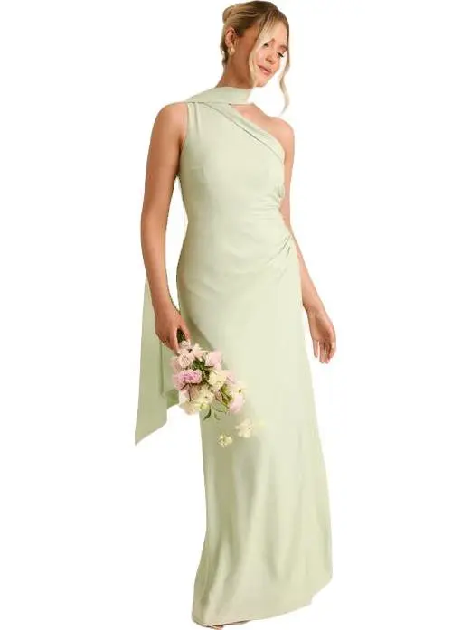 SIX STORIES One-shoulder Chiffon Gown - Mint Green