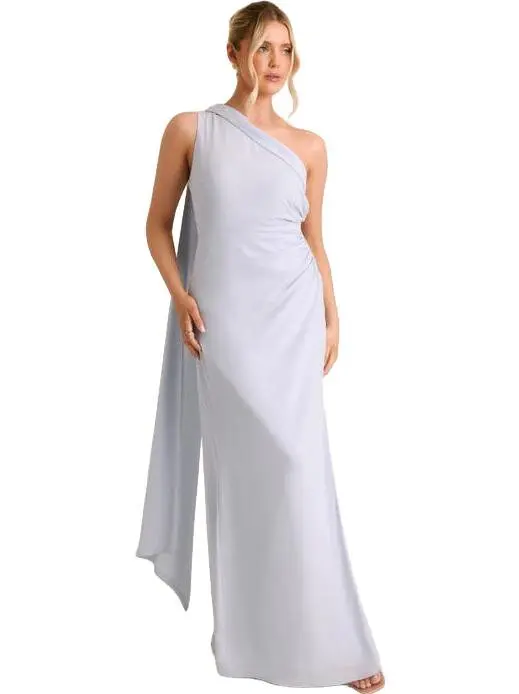 SIX STORIES One-shoulder Chiffon Gown - Pale Blue