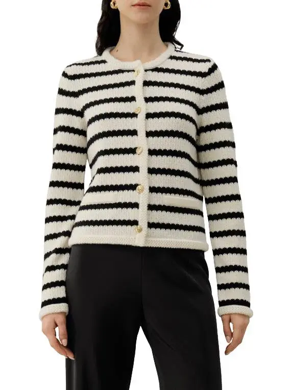 Lilysilk Stripped Crochet Washable Wool Cardigan - Black&white Stripes