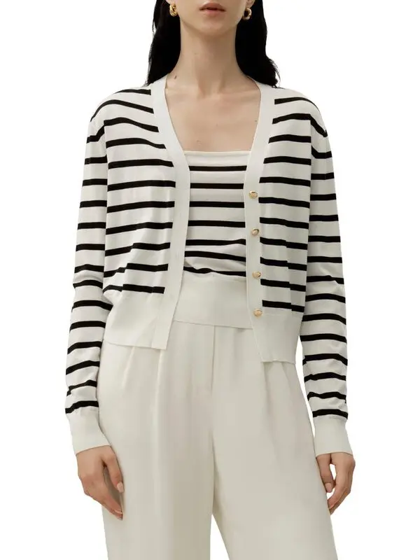 Lilysilk Striped Knit Cardigan Set - Black&white Stripes