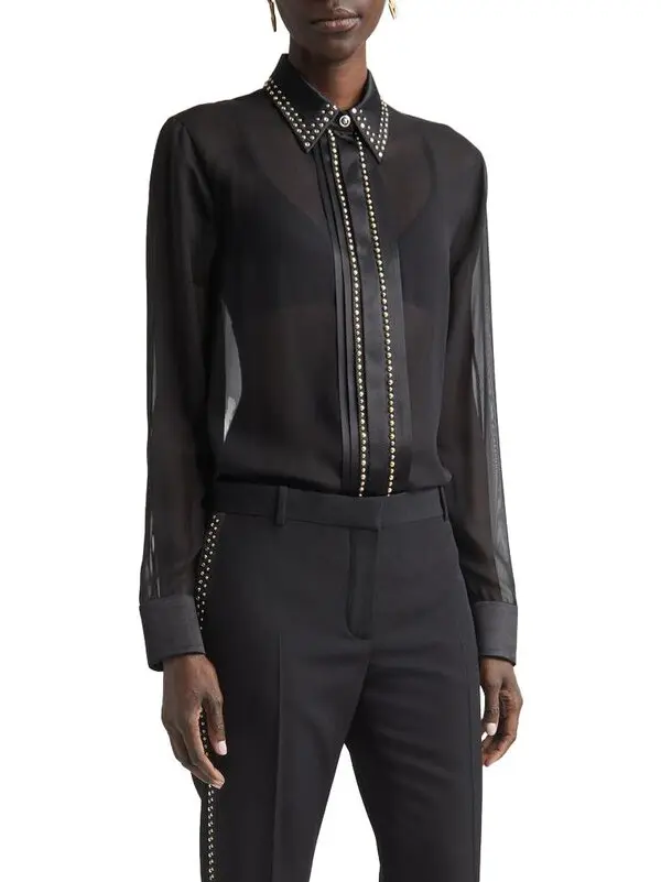 Versace Studded Silk Georgette Button-up Shirt - Black