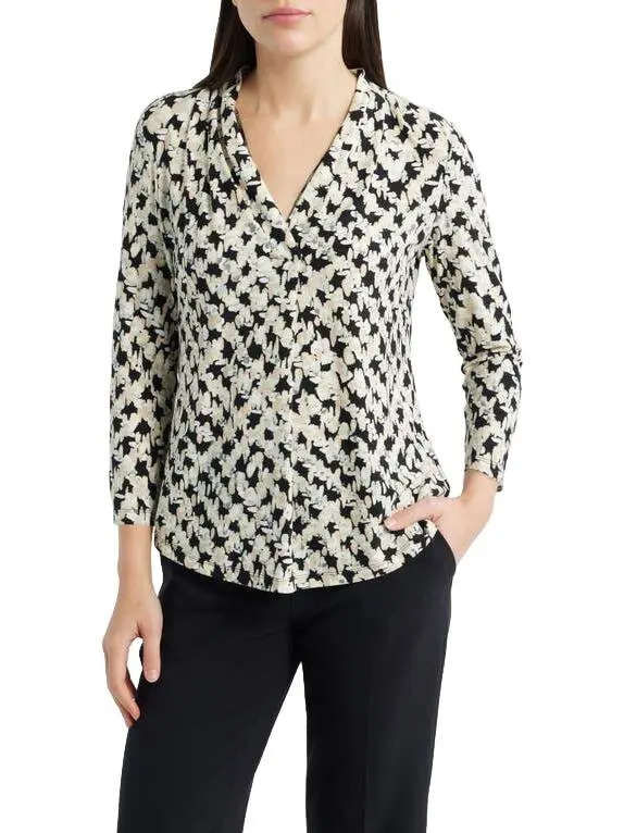 Anne Klein Printed Pleat Three-quarter Sleeve Top - Anne Black Multi