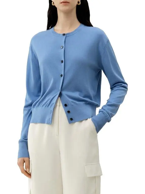 Lilysilk Round-neck Silk Cashmere Cardigan - Azure