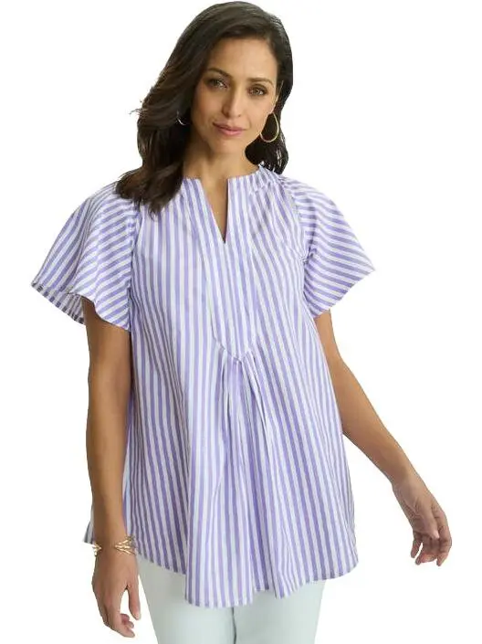 JESSICA LONDON Notch Neck Top - Lavender Feeder Stripe