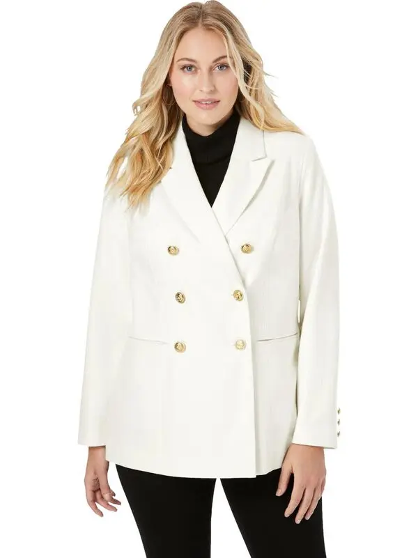 JESSICA LONDON Double Breasted Wool Blazer - Ivory