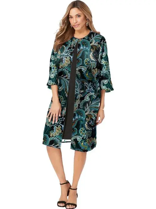 JESSICA LONDON 2-piece Duster Jacket Dress - Frost Teal Paisley