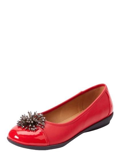 COMFORTVIEW Jancis Embellished Slip-on Flat With Patent Cap Toe - Red