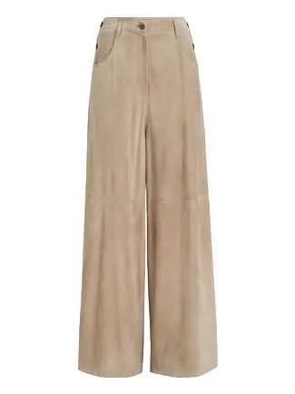 Brunello Cucinelli Suede Maxi Trousers - Beige