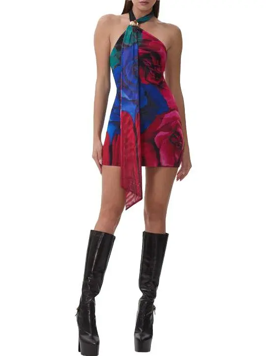 AFRM Brylee Halter Neck Mini Dress - Multi Blur Rose