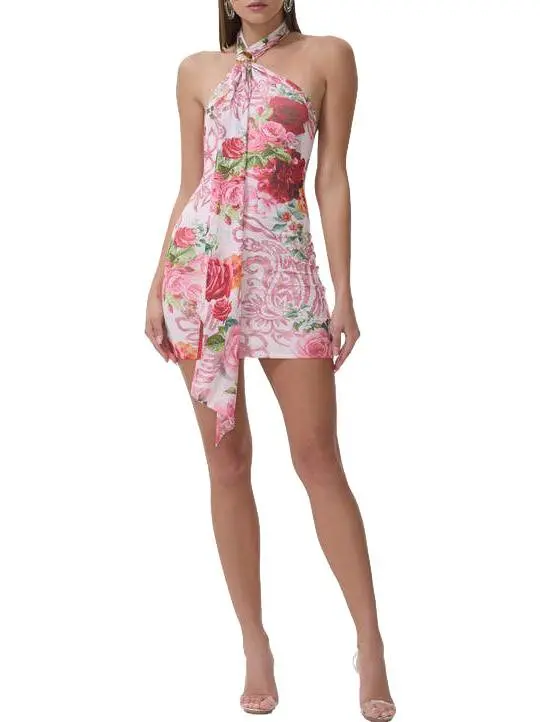 AFRM Brylee Halter Neck Mini Dress - Wing Rose